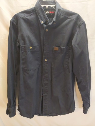 Wrangler Riggs Workwear Navy Long Sleeve Twill Logger Work Shirt Size ...
