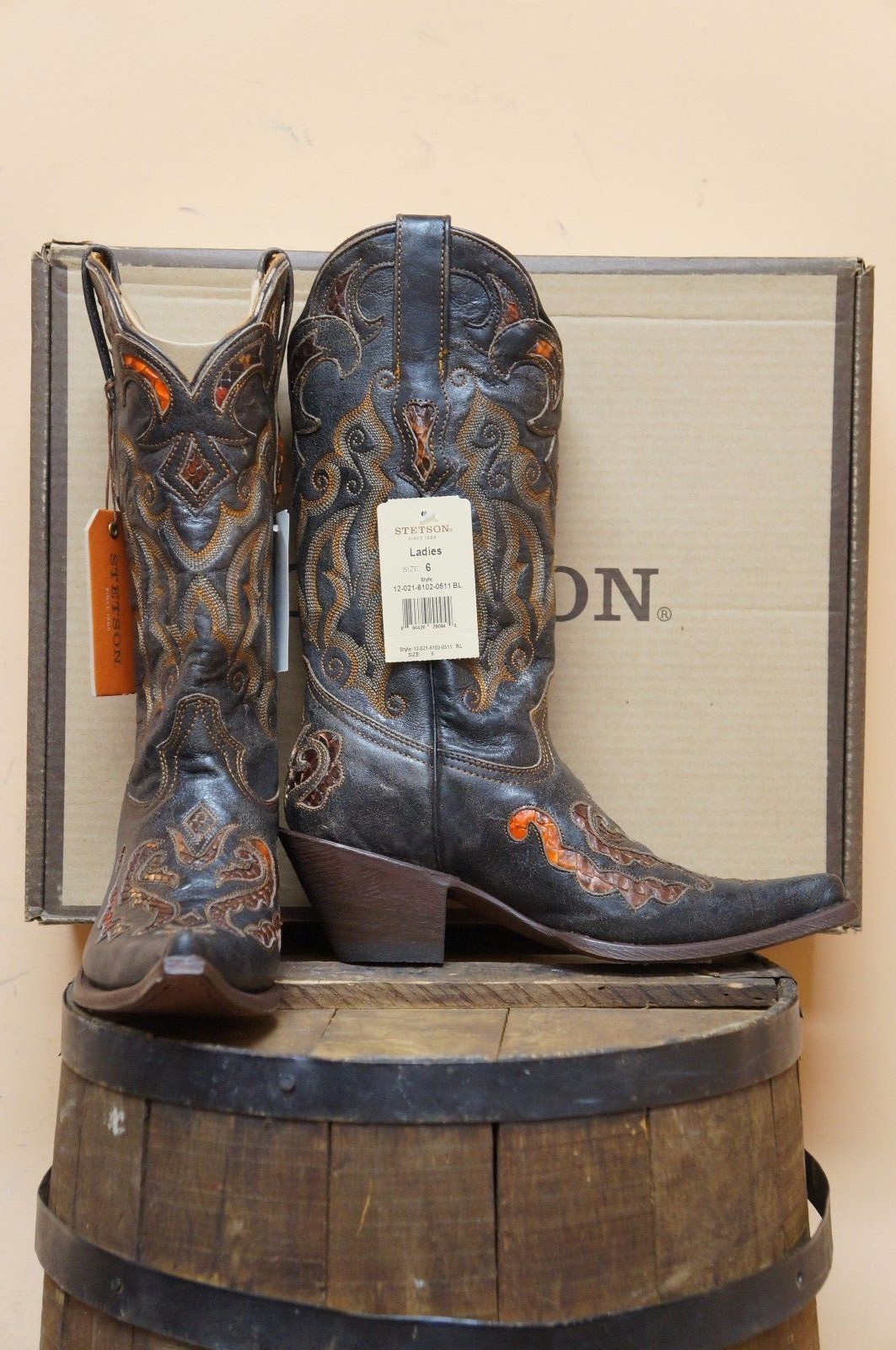 LADIES STETSON DISTRESSED BROWN BOOT WITH PYTHON INLAY! 12-021-6102 ...