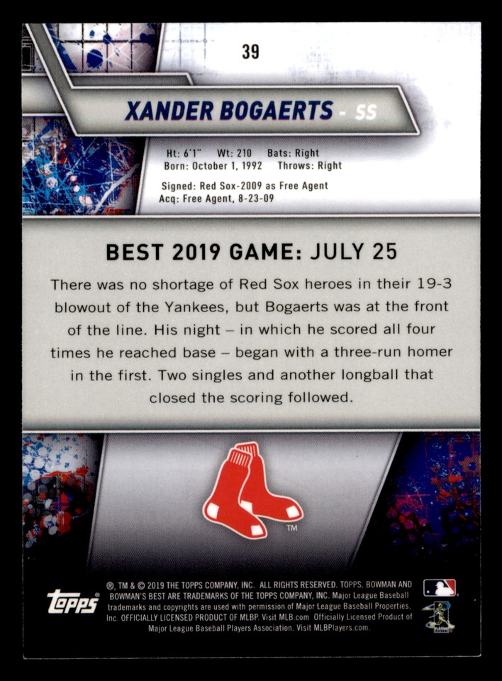 2019 Bowman's Best Xander Bogaerts #39 Boston Red Sox | eBay