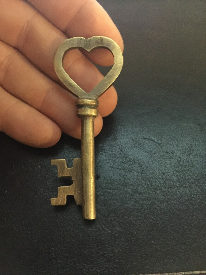 Victorian Heart Key Patina Brass Castle Skeleton Collector GIFT ...