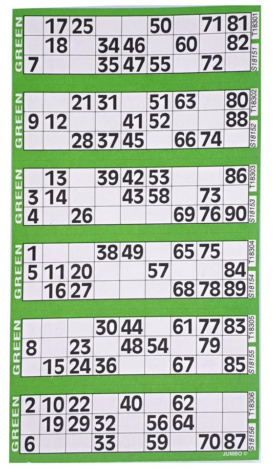 Bingo Tickets 300 6 To View, All Colors Jumbo 1-90 booklet cards books ...