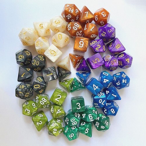7Pcs/set Solid Color Pearl Pattern DND Dice 7-Die Table Game Game Dice ...
