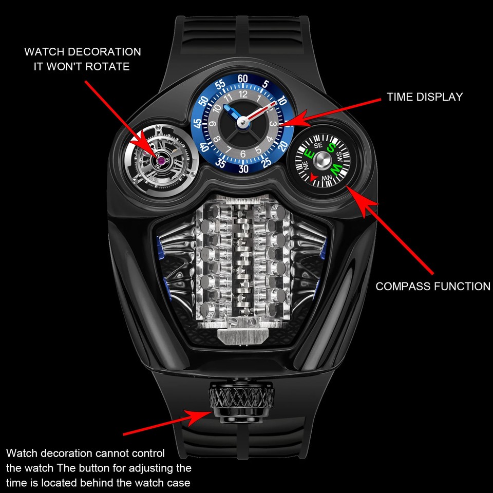 PINDU Engine Series Watch Men Compass Waterproof Swiss Quartz 762 ...