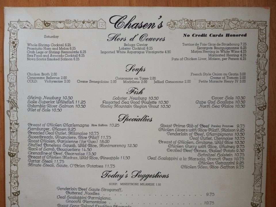 Vintage 70's Legendary Old Hollywood Chasen's Restaurant Saturday ...