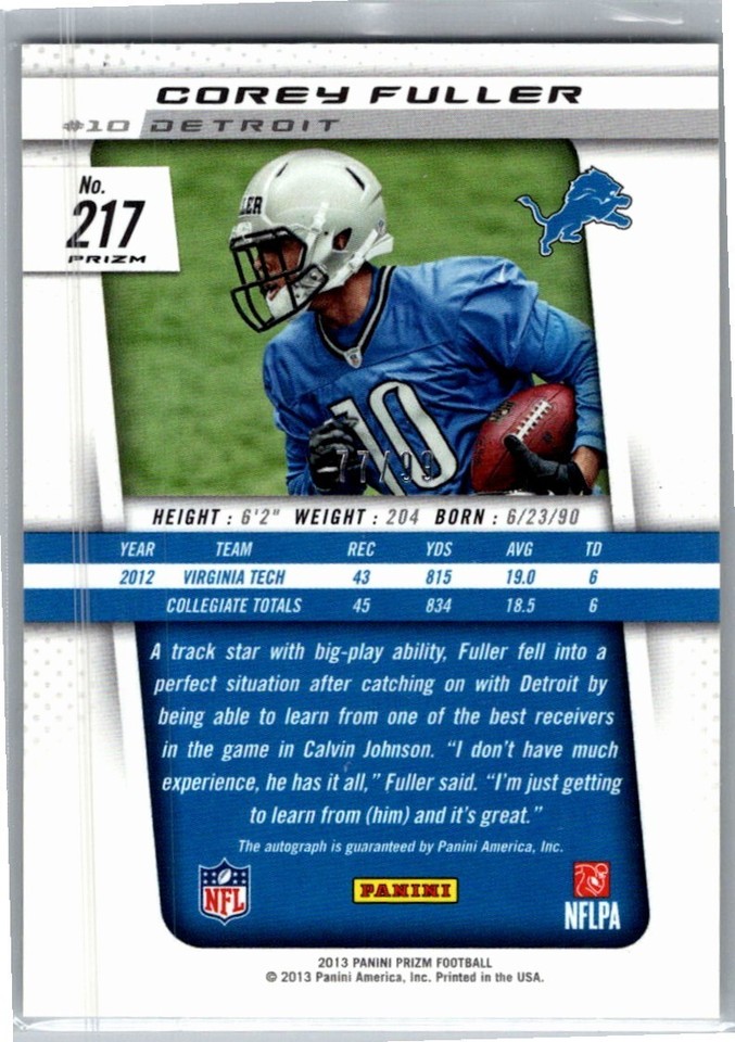 Corey Fuller 2013 Prizm silver refactor Rookie Auto Card #217 | eBay