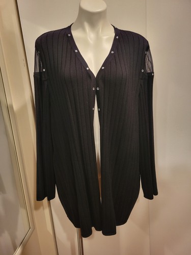 Edgy! STIZZOLI Italy SFA Black Wool Knit Cardigan w/Rhinestone Trim ...