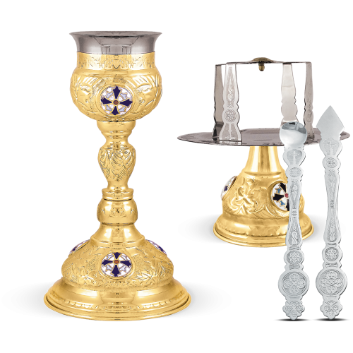 11.8" Greek Orthodox Enamel Design Gold Plated Brass Engraved Chalice ...
