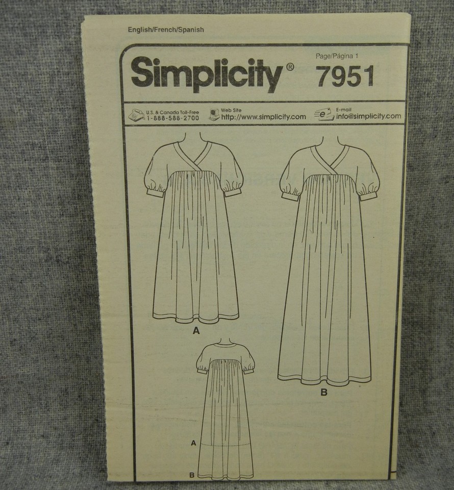 Simplicity 7951 Womens Dress V-neck puff sleeves yoked Size 18W-26W ...