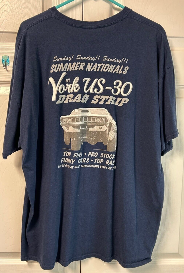 YORK US 30 PA DRAGWAY MENS T SHIRT PLYMOUTH CUDA XXL 2XL NAVY BLUE | eBay