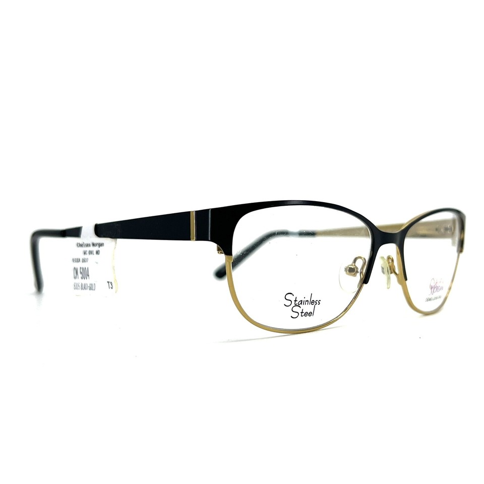 Chelsea morgan CM5004 Bk/G Eyeglasses Frames gold black metal 53-15-140 ...