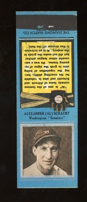 1934 Diamond Matchbooks U1 Baseball #161 Alexander (Al) Schacht EX/MT ...