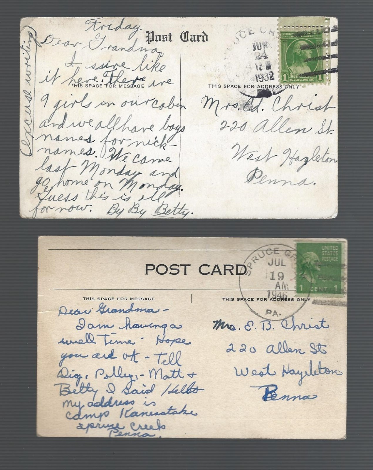 2 Old Photo Postcards of Camp Kanesatake, Spruce Creek, Pennsylvania ...