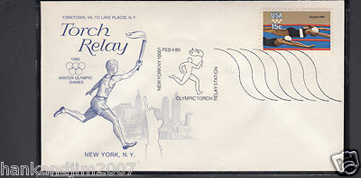 Winter Olympics 1980 USPS Commemorative Envelope & Stamp Torch Relay ...
