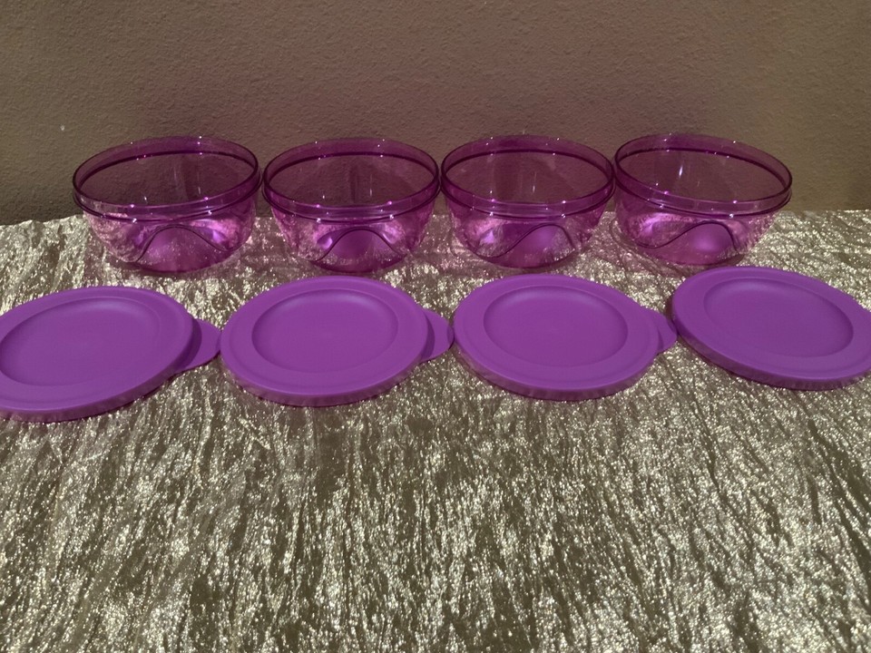 New Tupperware Set 4 Beautiful UNIQUE Acrylic Serve N Store Purple ...