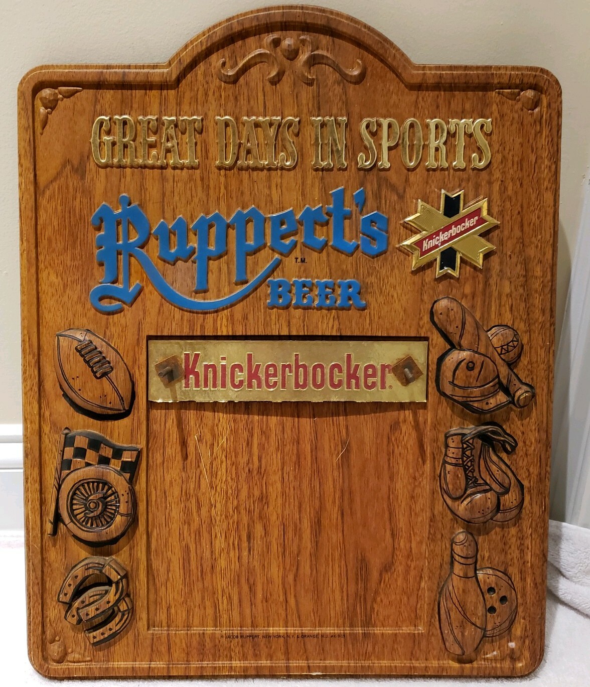 1950's Ruppert Knickerbocker Beer Bar Advertising Wall Sign Great Days ...