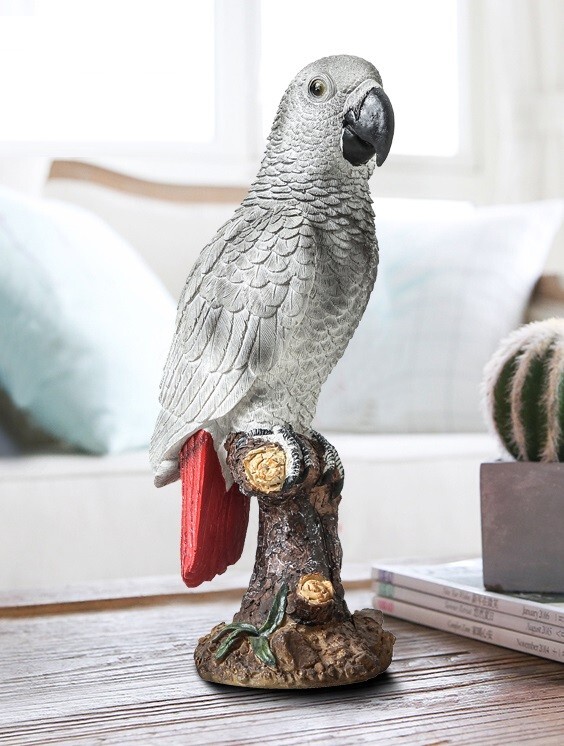 African Grey Parrot Bird Statue Fairy Sculpture Tabletop Figurine Home ...