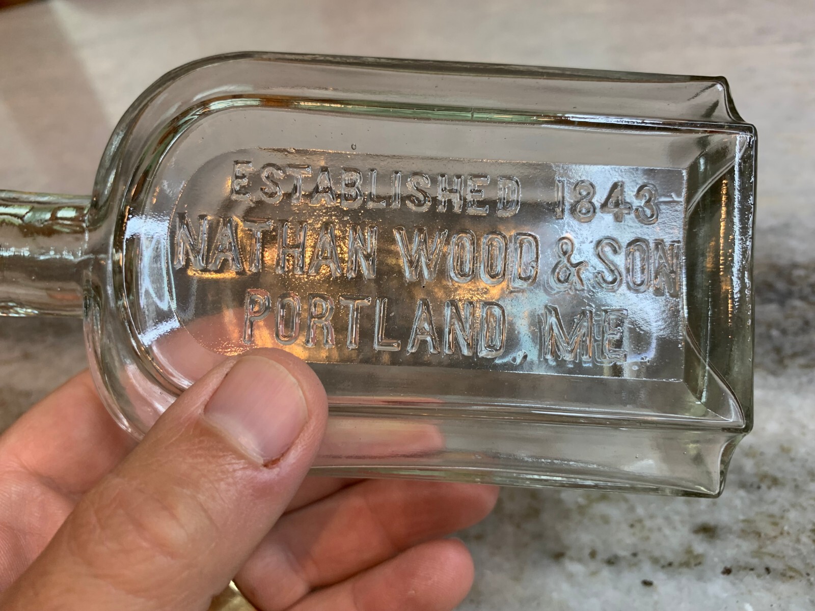 RARE: Antique NATHAN WOOD & SON Glass Bottle PORTLAND, MAINE Embossed ...