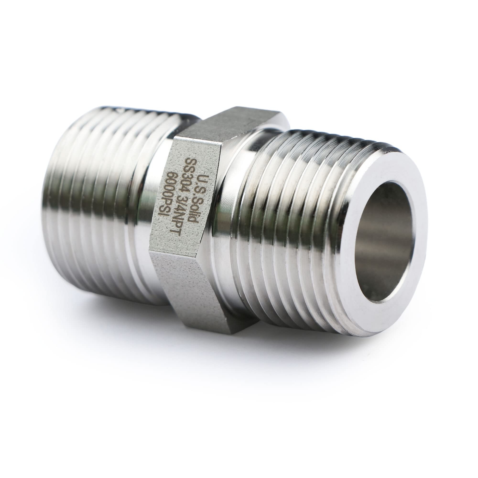 U.S. Solid 304 Stainless Steel Fitting Hex Nipple, NPT 3/4" Male x 3/4 ...