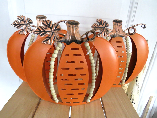 NEW Lot/3 Fall Metal Pumpkins Free-Standing Orange/Cream /Bronze, 12 ...