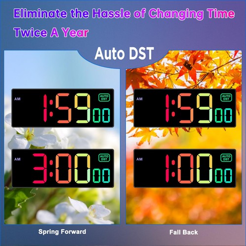 Large LED Digital Wall Clock 8 RGB Color Changing Display, Corded Plug ...