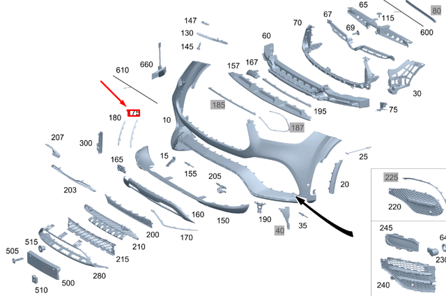 MERCEDES-BENZ GLE W167 Front Left Bumper Trim Molding A1678854705 ...