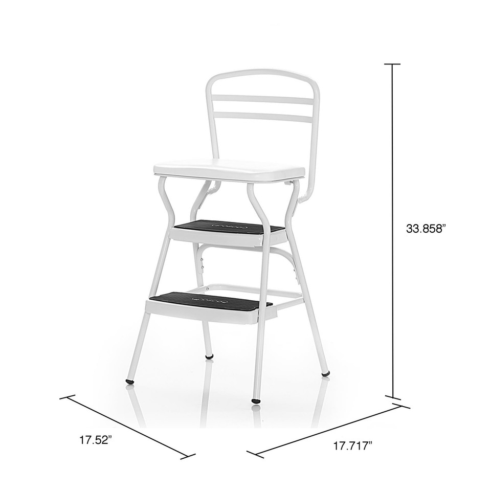 White Retro Flip Up Step Stool Chair Counter Height Kitchen Office Home ...