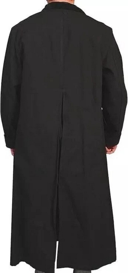 Mens Black Western Duster Full Length Long Trench Cafe Biker Classic ...