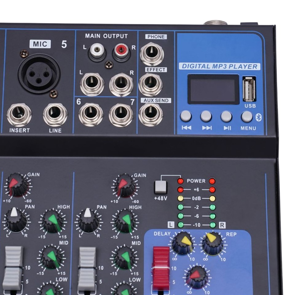 Portable 7-Channel Bluetooth Audio Mixer USB DJ Sound Mixing Console ...