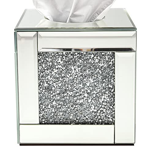 Mirrored Tissue Box Cover Holder Square Glass Facial Tissue Holder With ...