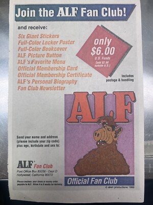 ALF fan Club Print Ad | eBay