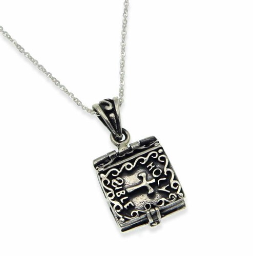 Solid Sterling Silver Holy Bible Locket Book With Adjustable Chain ...