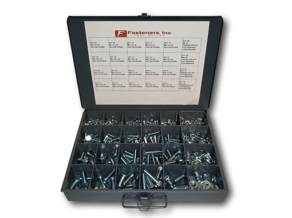 575 Piece Metric Bolt Kit Assortment M6-M12 Zinc Class 10.9 / Hardened ...