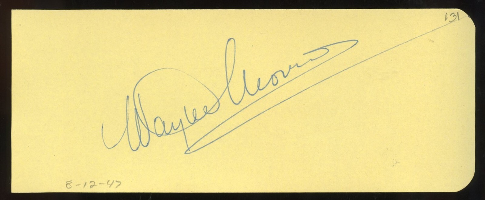 Wayne Morris d1959 signed 2x5 cut autograph on 8-12-47 Actor in Kid ...