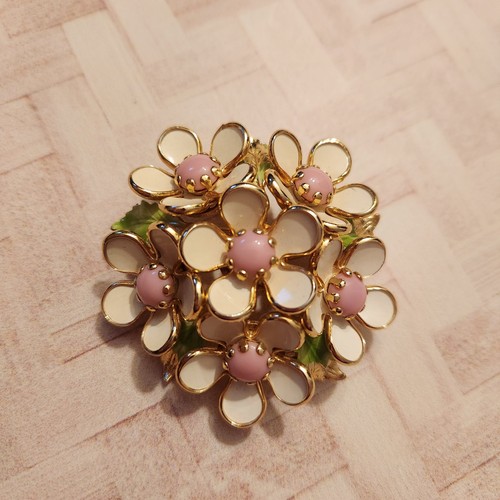 Vtg bunch of flowers brooch pin cream pink centers jewelry | eBay