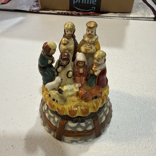 CHRISTMAS Nativity Enameled TRINKET BOX w/ STAR Baby JESUS Wise Men ...