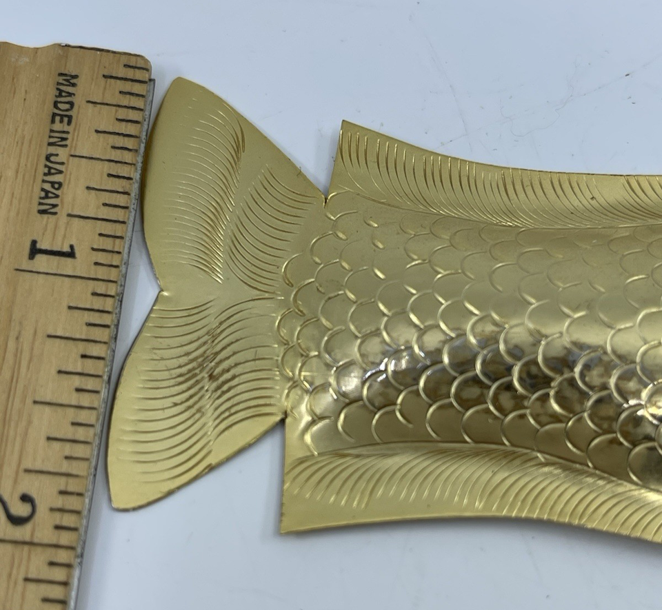 VTG MCM Gold Fish Bass Gorgeous Brushed Gold Large Handmade Etched ...