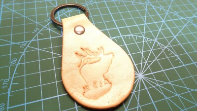 LEATHER KEYCHAIN BULL ELK KEY RING CHAIN GIFT FOB PERSONALIZED NAME ...