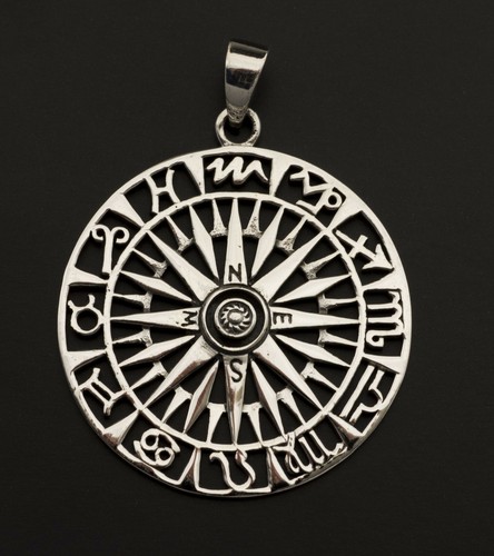 Compass Pendant Rose Of The Winds Zodiac Astrological Signs In Silver 8 ...