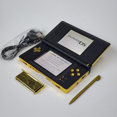 Nintendo DS Lite BLACK AND GOLD Custom w/ Yellow LED Charger GBA Stylus ...