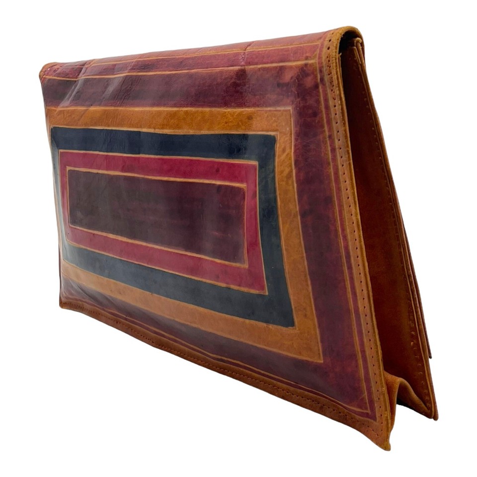 Vintage 70s Large Leather Handtooled Handpainted Clutch Bag Handbag ...