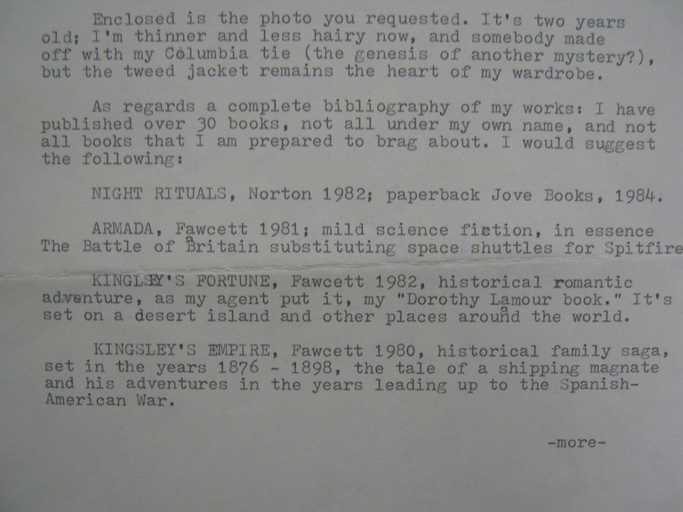 MICHAEL JAHN Jim Morrison/The Doors Signed 8 X 11 1984 2-Page Personal ...