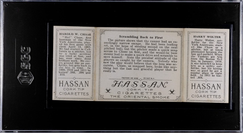 HAL CHASE/HARRY WOLTER 1912 T202 Hassan Triple Folders SGC 3 NEW YORK ...