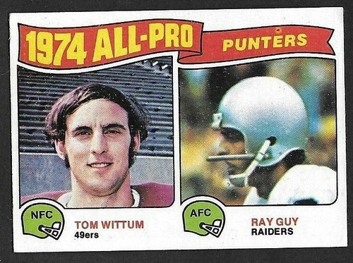 1975 Topps NFL Football #224 All Pro Punters, Wittum 49ers, Guy Raiders ...