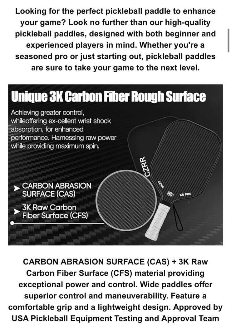 CZRR X5 PRO Pickleball Paddle With Zip Up Cover New USA Pickleball Approved | eBay