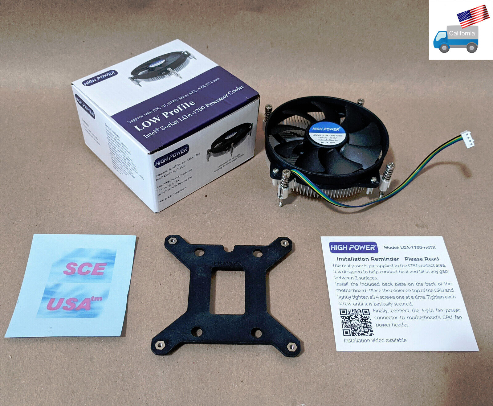 NEW HIGH POWER® Low Profile 1U/2U/mITX CPU Cooling Fan for Intel Socket ...