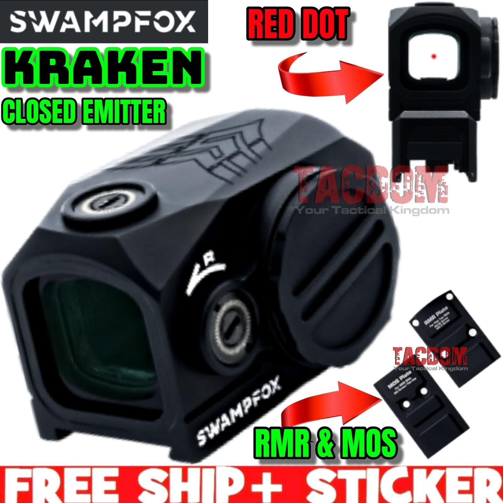 SWAMPFOX KRAKEN Closed Emitter RED DOT Sight For RMR MOS 1x16 COMPACT swampfox-kraken-closed-emitter-red-dot-sight-for-rmr-mos-1x16-compact