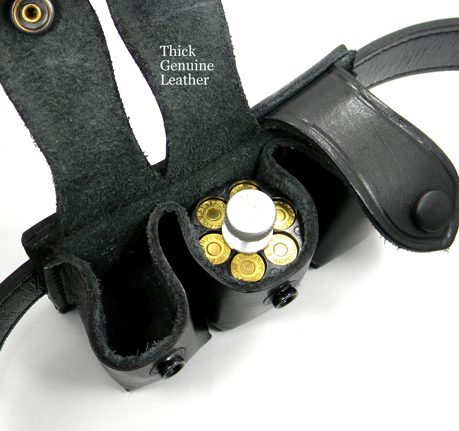 BLACK LEATHER TRIPLE SPEEDLOADER POUCH HOLSTER FOR .38 .357 .44 .45 ...