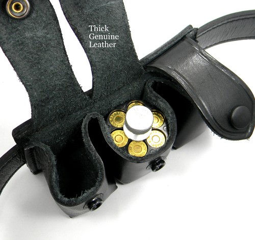 BLACK LEATHER TRIPLE SPEEDLOADER POUCH HOLSTER FOR .38 .357 .44 .45 ...