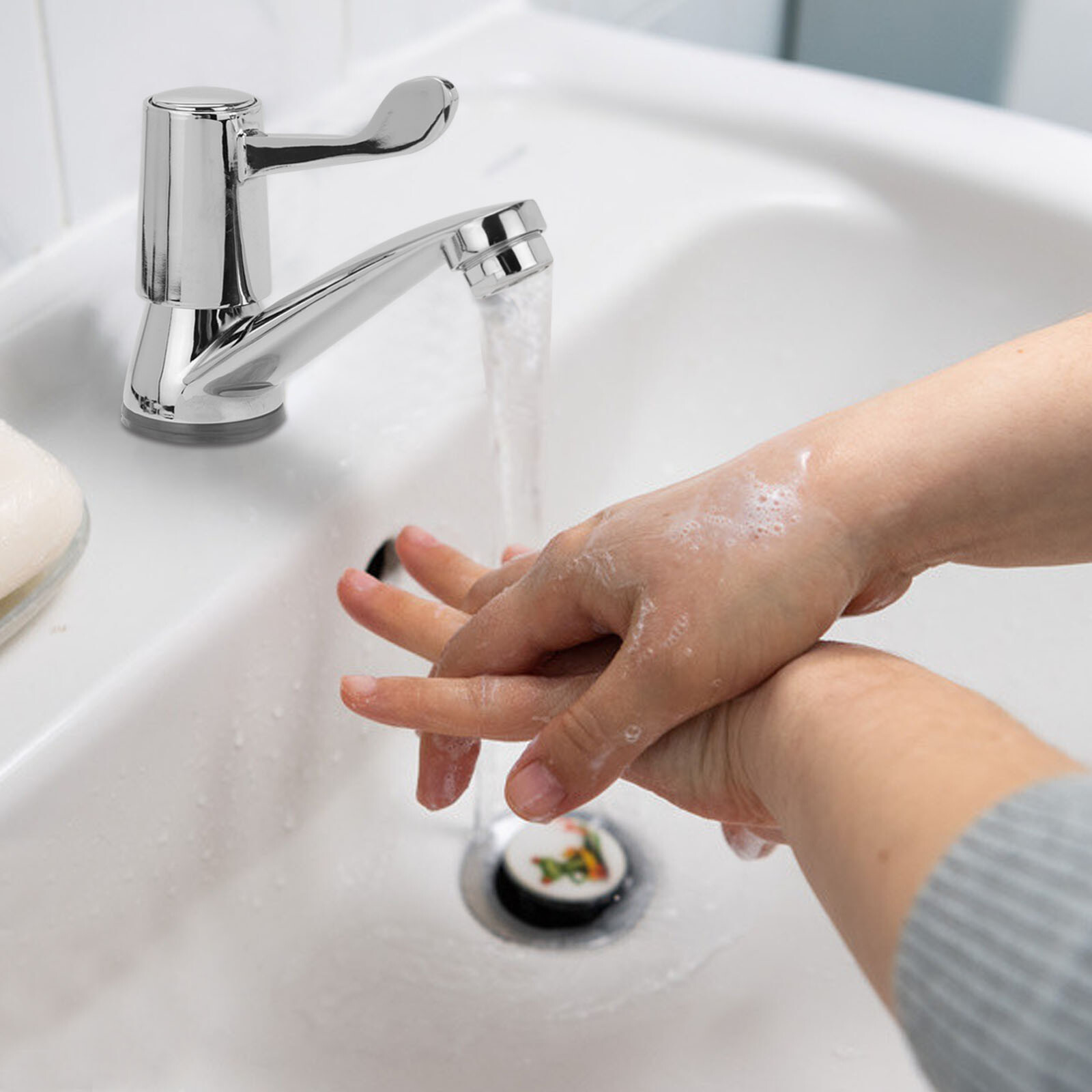 Modern Durable 1 Pair Lever Chrome Basin Taps Pillar Disabled 1/4 Turn ...