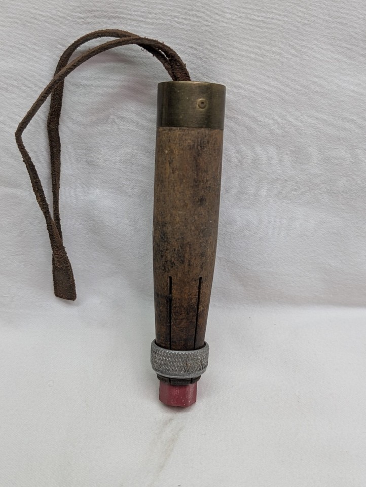 Vintage Peterson Wood & Brass Lumber Marking Crayon Holder w/ Leather ...